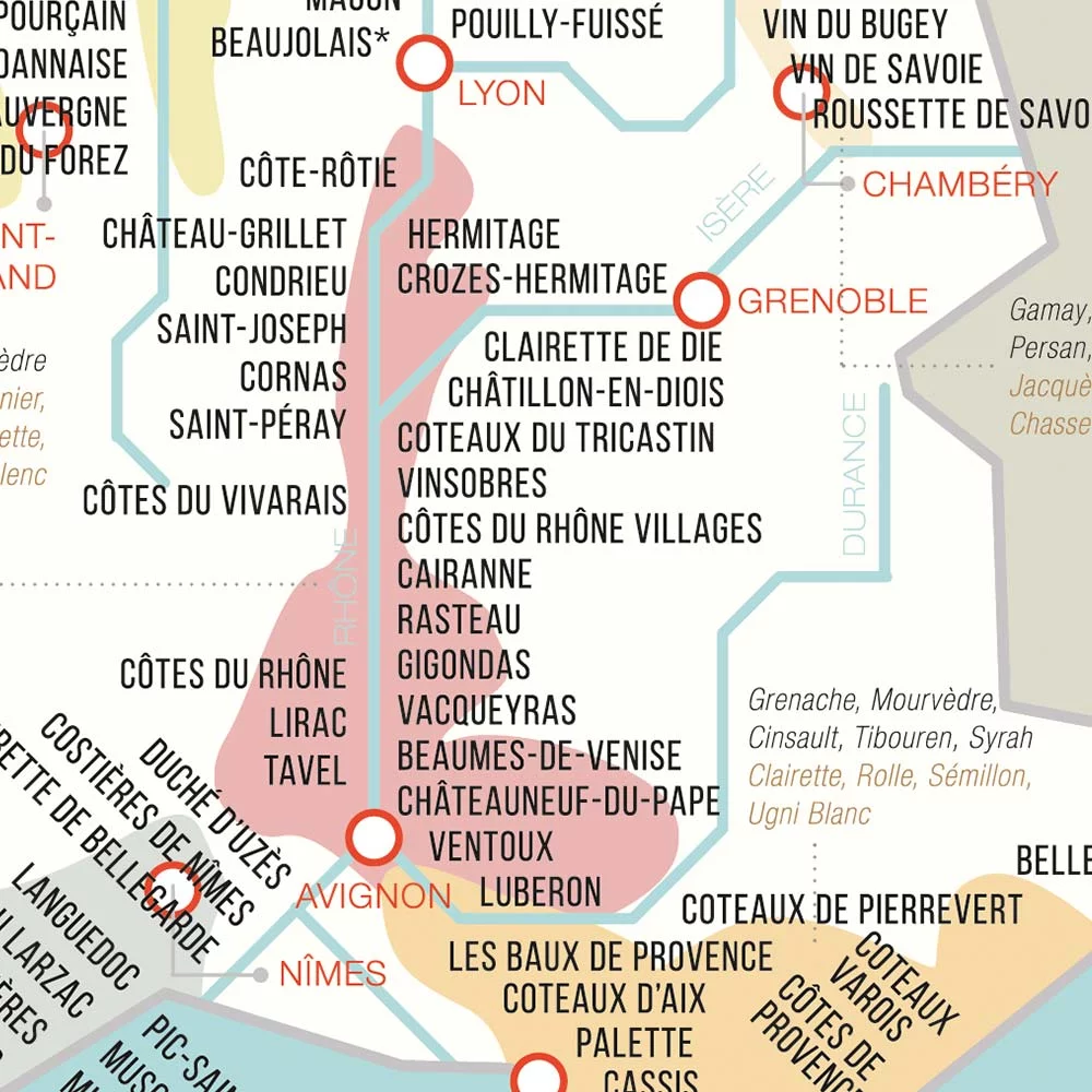 Carte des Vins de France et cépages